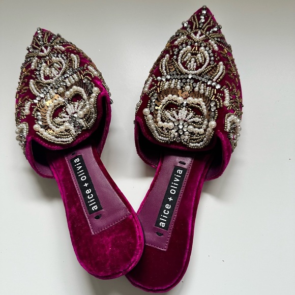 Alice + Olivia | Shoes | Alice Olivia Urtin Embroidered Velvet Mules ...